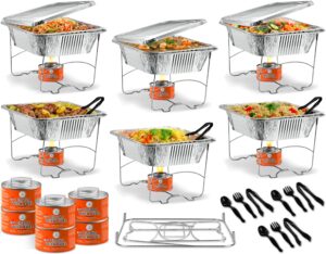 disposable chafing dish buffet set, foldable rack for storage convenience, 6 half size pans (9x13) food warmers for parties & bbq's, catering buffet servers and warmers set for indoor/outdoor events