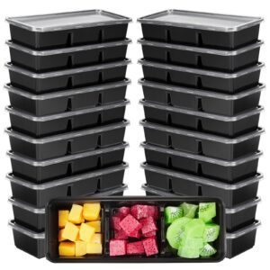 hushee 25 pack 17 oz small meal prep containers 3 compartments with lids, disposable plastic bento boxes reusable stackable food containers travel lunch boxes for office, picnic (black)