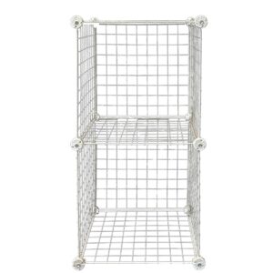 allgonicer wire grid storage rack, interlock cubes, patented corner connector, sturdy and heavy duty, floor-stand or wall-hang, best for office shop high school (2cubes, white)