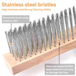 Rough Surfaces Floor Brush with Long Handle, 20cm Heavy Duty Stiff Bristles Floor Scrubber Stainless Steel Wire Deck Scrub Cleaning Tool for Tile, Deck, Garage, Kitchen, Bathroom, Deck