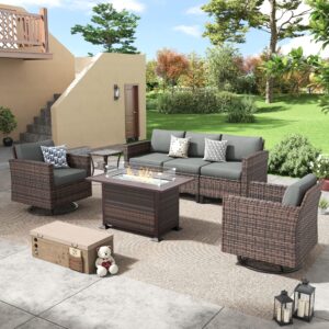 amopatio patio furniture set with fire pit table, outdoor furniture sectional sofa with swivel chairs, modern conversation sets for balcony backyard, grey（include waterproof covers ）