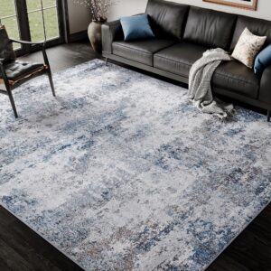 hugear 5x7 washable rugs grey blue hallway area rug indoor accent rug abstract non slip low pile carpet distressed throw aesthetic rug for bedroom living room office dining room kitchen laundry room