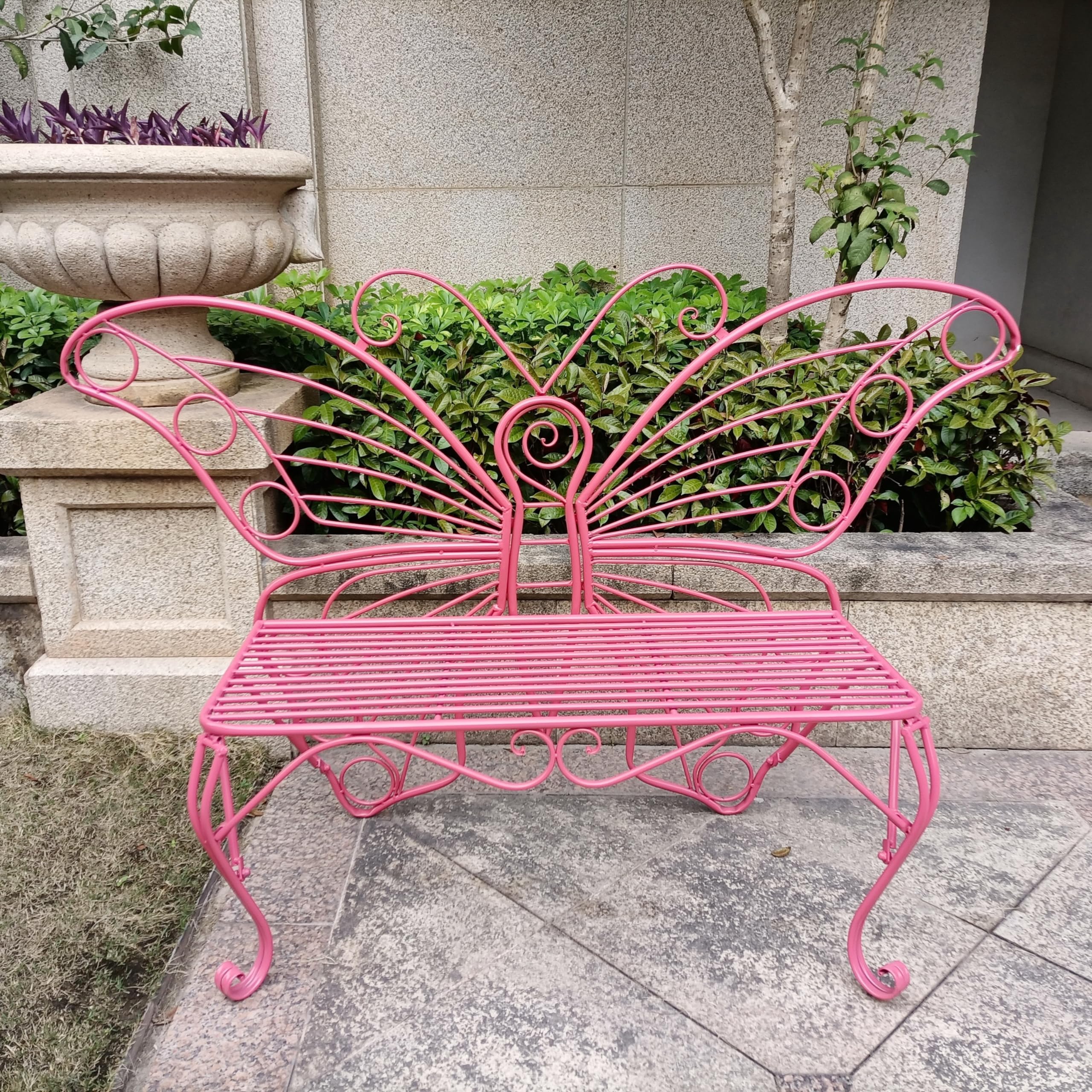 Hi-Line Gift Ltd. Pink Metal Butterfly Bench: Enchanting Outdoor Charm