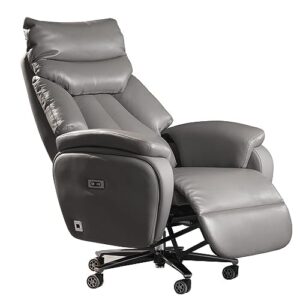 kinnls coast power office recliner chair,big and tall executive office chair fully reclining modern ergonomic genuine leather desk chair with arms (gray-dual motor)