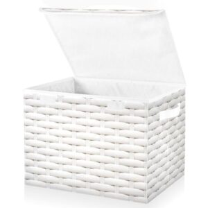 digtia white weave texture storage bins with lids unique foldable storage basket with handles collapsible large fabric organizer containers for clothes shelves closet office home bedroom