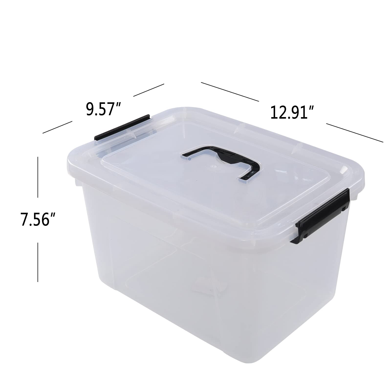 Vababa 10.5 Quart Clear Latch Storage Box with Handle, 4-Pack Plastic Storage Bin with Lid