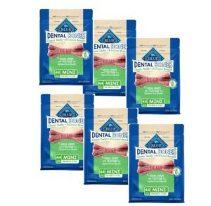 blue buffalo dental bones mini natural dental chew dog treats, (for 5-15 lb dog) 12 oz bag (6 pack)