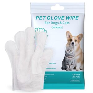 herb life cleaning glove for dog and cat, wipes gloves for dog and cat fur face, ear, eye, paws cleaning wipes pet wash free gloves, grooming wipes for pet no rinse thick dog wipes gloves(6 pcs)