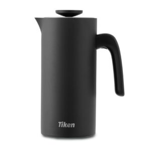 tiken french press coffee maker stainless steel double-wall vacuum insulated coffee press dishwasher safe, 34oz black