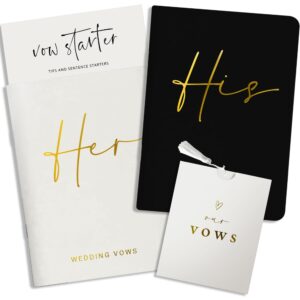 wedding vow books his and hers, gold foil lettering & keepsake sleeve, wedding day essentials, beautiful his and hers gifts for the bride and groom (black & white)