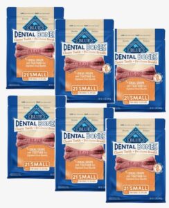 blue buffalo dental bones small dental chew dog treats, (for 15-25 lb dog) 12 oz bag (6 pack)