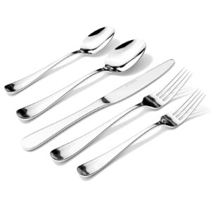 selukiya silverware set for 8, 40 pieces heavy duty stainless steel flatware set, mirror polished cutlery utensil set, dinner fork knife spoon eating tableware set for home, dishwasher safe, silver