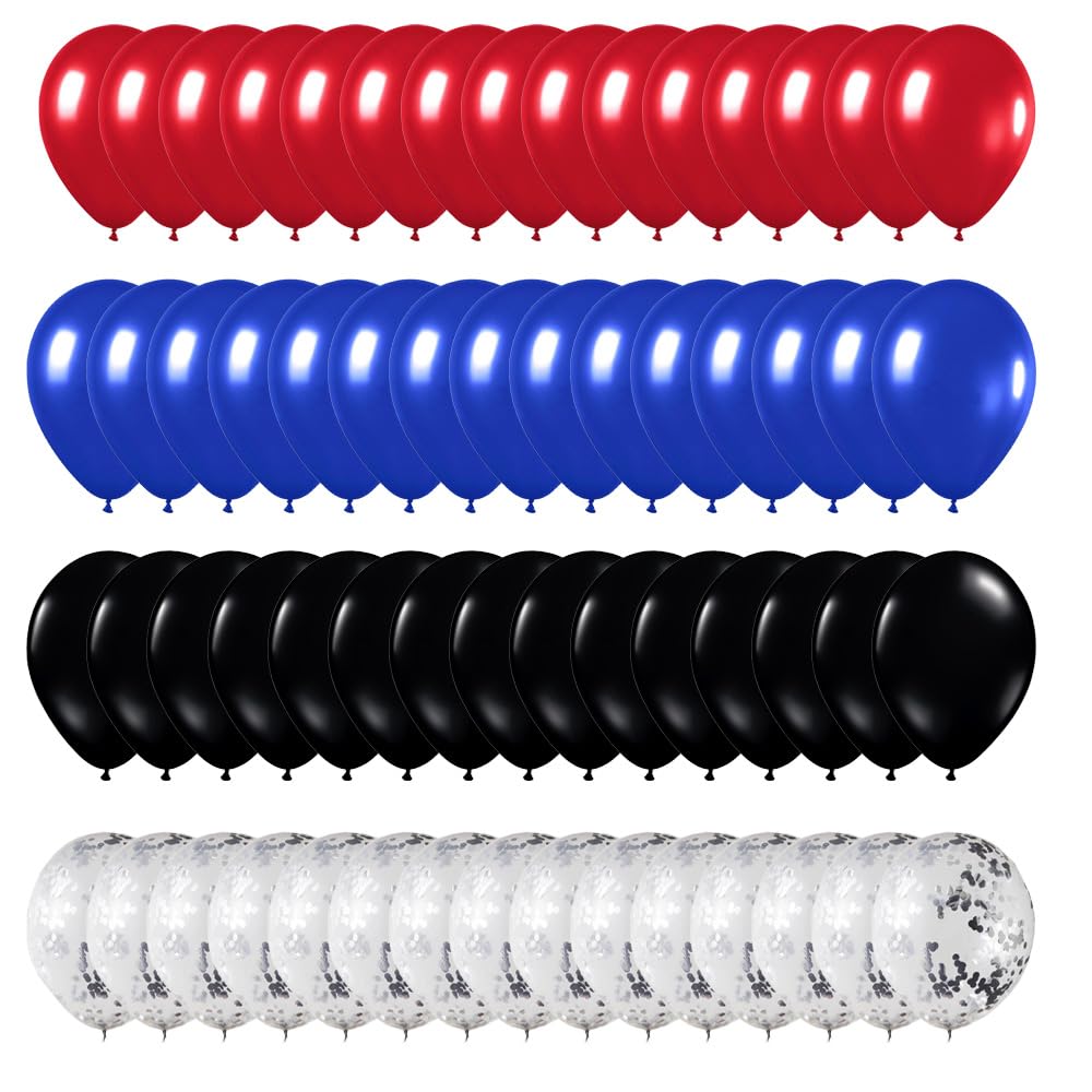 Red Blue Black Balloon Kit,12-Inch Latex Royal Blue Red Black Balloons with Metallic Silver Latex Balloon for Theme Party Boys Kids Birthday Baby Shower Graduation Party Decorations