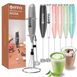 henna milk frother with stand battery operated foam maker frother wand for coffee, latte, cappuccino, hot chocolate, mini drink mixer stainless steel whisk., small, gray