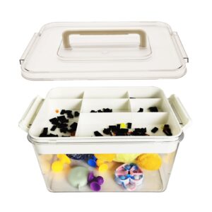 xudaup plastic storage boxes with removable10 inch crafts organizer box bin with handle container latching organization for toys,stationery,beads,sewing supplies clear white