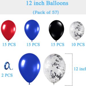 Red Blue Black Balloon Kit,12-Inch Latex Royal Blue Red Black Balloons with Metallic Silver Latex Balloon for Theme Party Boys Kids Birthday Baby Shower Graduation Party Decorations