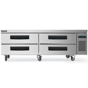 wilprep refrigerated chef base, 72" 4 drawer commercial chef base refrigerator with 12 stainless steel gn pans, commercial kitchen equipment stand refrigerator