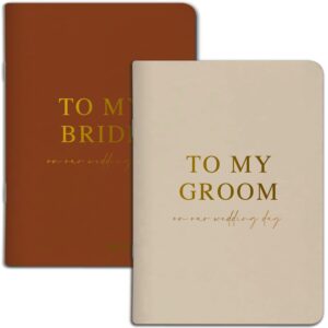 wedding vow books his and hers, gold foil lettering & keepsake sleeve, wedding day essentials, beautiful his and hers gifts for the bride and groom (terracotta & tan)