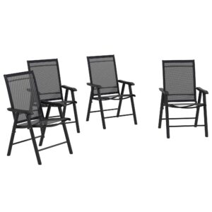 outsunny set of 4 patio folding chairs, stackable outdoor sling patio dining chairs with armrests for lawn, camping, dining, beach, metal frame, no assembly, black