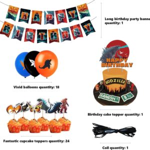 Birthday Party Decorations 44PCS Dinosaur Movie Party Supplies Including 1PC Long Banner, 1PC Huge Happy Birthday Cake Topper, 24PCS Cupcake Toppers, 18PCS Balloons for Kids