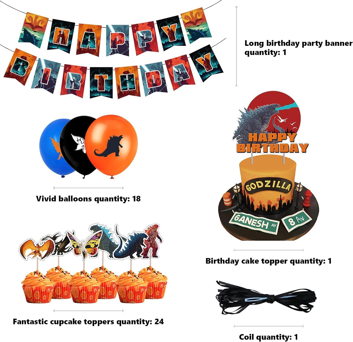 Birthday Party Decorations 44PCS Dinosaur Movie Party Supplies Including 1PC Long Banner, 1PC Huge Happy Birthday Cake Topper, 24PCS Cupcake Toppers, 18PCS Balloons for Kids