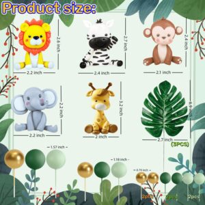 XLENGO 20 PCS Jungle Safari Animal Cake Topper with Lion Giraffe Monkey Elephant Zebra Colourful Balls Leaves Cake Decoration for Baby Shower Safari Birthday Party Supplies