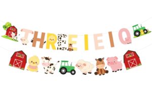 sursurprise farm 3rd birthday decorations, three i e i o farm animals banner for barnyard farm birthday party supplies