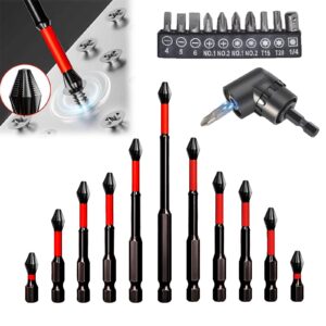 22pcs screwdriver bit set, d1 magnetic anti-slip high hardness impact resistance bits 11pcs +right angle drill attachment 105° 1pcs +short screwdriver bits 10pcs, used for electric hand tool