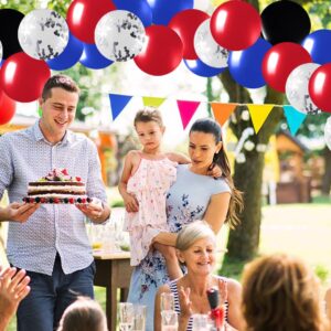 Red Blue Black Balloon Kit,12-Inch Latex Royal Blue Red Black Balloons with Metallic Silver Latex Balloon for Theme Party Boys Kids Birthday Baby Shower Graduation Party Decorations