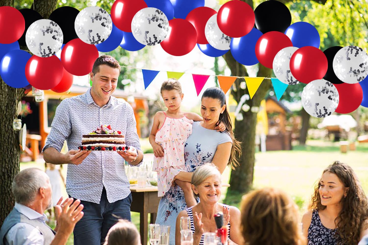 Red Blue Black Balloon Kit,12-Inch Latex Royal Blue Red Black Balloons with Metallic Silver Latex Balloon for Theme Party Boys Kids Birthday Baby Shower Graduation Party Decorations