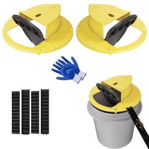 domicli 2 pack mouse trap bucket lid with gloves - 5 gallon bucket compatible, indoor outdoor reusable catch and release mice traps, mouse catching tool, trap door style, auto reset