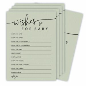 wishes for baby - baby shower game set - minimalism moss green - 30 double-sided fill in style game cards, gender reveal, baby announcement, party favor & supplies - a09