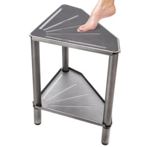 stainless steel corner shower stool 15.9"h shower foot rest shower bench seat, shower chair seat, shower shaving foot rest with adjustable feet, non-slip, indoor & outdoor easy assemble (grey)