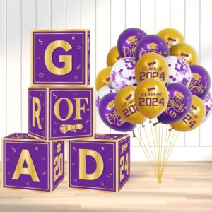 2024 graduation decorations balloon boxes set, class of 2024 balloon boxes for grad party supplies, congrats grad boxes for indoor/outdoor graduation party decorations