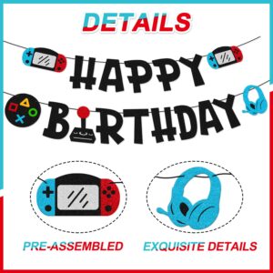 Video Game Birthday Banner Happy Birthday Party Decorations for Boys Kids Men Level Unlocked Garland Playing Game Over Level Up Themed Bday Party Celebration Supplies