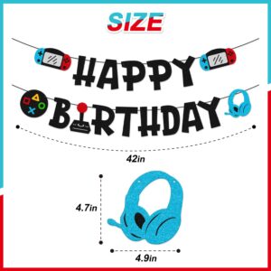 Video Game Birthday Banner Happy Birthday Party Decorations for Boys Kids Men Level Unlocked Garland Playing Game Over Level Up Themed Bday Party Celebration Supplies