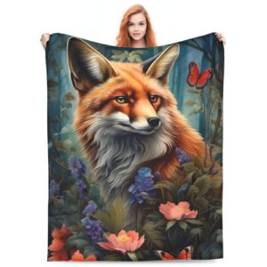 amepay fox blanket gifts for kids girls forest flowers animal butterfly flannel throw blankets soft comfy lightweight for home decor couch bed sofa 60x50 inches