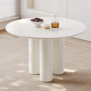 guyii 39.37" cream white dining table, modern round kitchen table, small indoor end table for kitchen, bar, living room, small space, easy assembly, table only