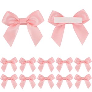 aimudi baby pink satin ribbon bows 2" self adhesive satin bows for gift wrapping premade ribbon bows with double-sided tape for making crafts baby shower birthday party wedding decorations, 50 pcs