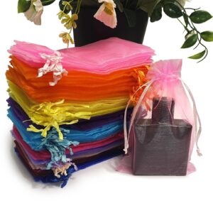 siagcraw 100pcs mixed color organza bags, 4x6 inches small mesh bags drawstring, little gift bags for candy jewelry party wedding favor small presents