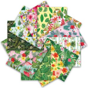 whaline 12pcs summer cotton fabric bundles tropical leaves flower flamingo fat quarters hawaiian quilting patchwork for diy handmade craft home party decor, 18 x 22 inch