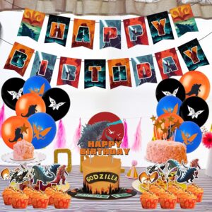 Birthday Party Decorations 44PCS Dinosaur Movie Party Supplies Including 1PC Long Banner, 1PC Huge Happy Birthday Cake Topper, 24PCS Cupcake Toppers, 18PCS Balloons for Kids