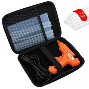 mini glue gun, nukeal hot glue gun kit with eva carrying case and 24 pcs glue sticks for crafts, school diy arts, and home repair (20 watts, orange)