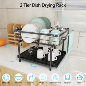 CLESOO Sink Dish Drying Rack - Rust Resistant Metal Dish Rack - Multifunctional Extendable Dish Drying Holder with Draining Mat - Drainer for Kitchen Sinks and Worktops with 4 Ways of Use