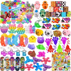 114 pack party favors for kids 4-8 8-12, pop fidget toys, treasure box toys for classroom prizes, pinata filler, goodie bag stuffers, carnival prizes, prize box toys for kids classroom