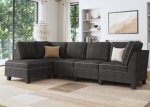 honbay convertible sectional sofa, l shape couch with chaise, reversible sectional couch for living room, dark grey