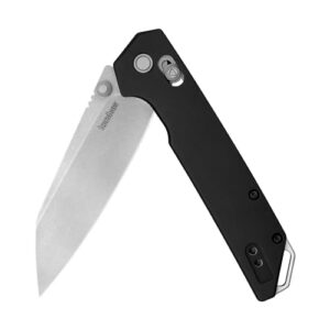 kershaw iridium reverse tanto folding pocket knife, sleek 3.4 inch d2 steel blade, duralock locking mechanism, aluminum handle, designed in the usa