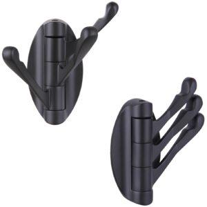 aplusee swivel towel hook 2 pcs matte black, metal 3 arms folding robe coat hook, flexible storage clothes holder for bathroom home rv, wall mount