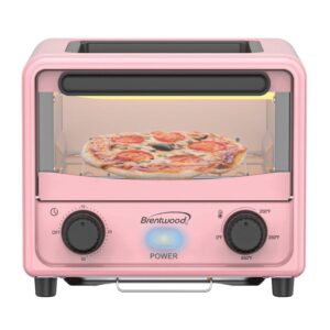 brentwood ts-3430pk 500-watt stainless steel mini toaster oven, 3 liters, pink