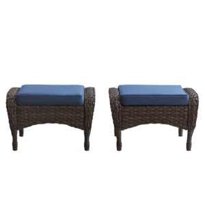 belord outdoor ottomans for patio foot rest - 25 inch pe wicker foot stool set of 2 with removable cushions for patio furniture sets,all weather rattan ottoman for balcony deck backyard brown